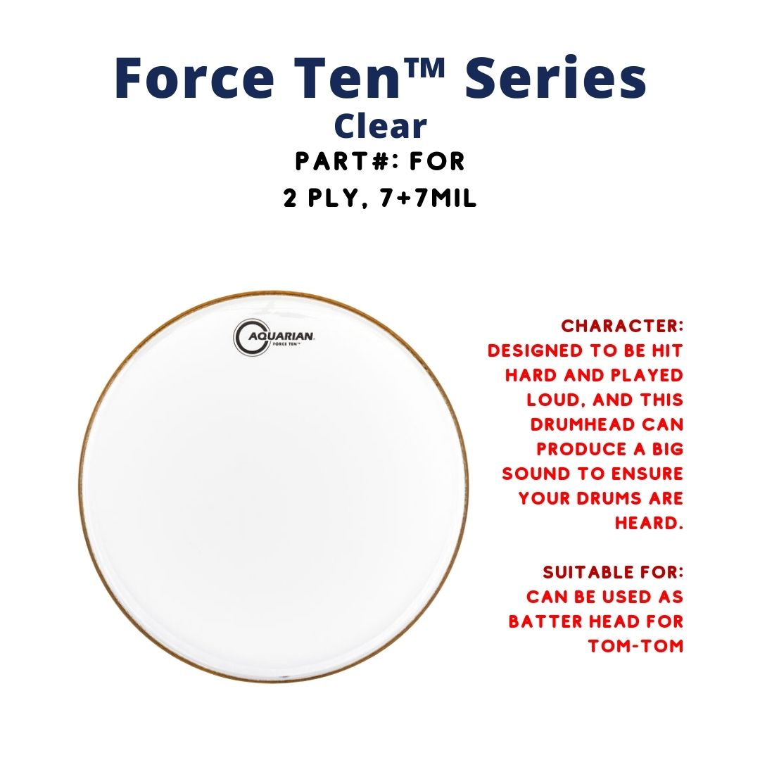 Aquarian FOR Force Ten Clear 2ply 10+10mil Drum Head – DOREMi Sound & Light Sdn Bhd (241517-U)