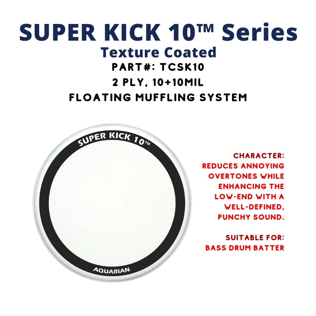 Aquarian TCSK10 Super Kick 10 Texture Coated 2ply 10+10mil Bass Drum H ...